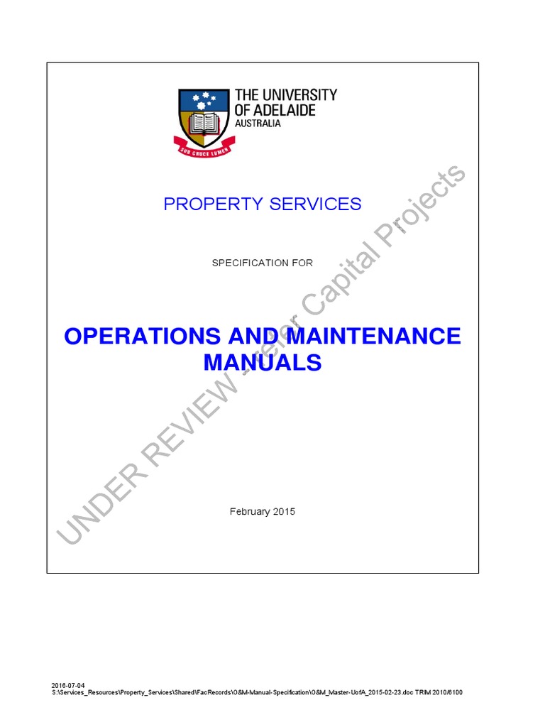 Operations and Maintenance Manuals: Property Services | PDF ...