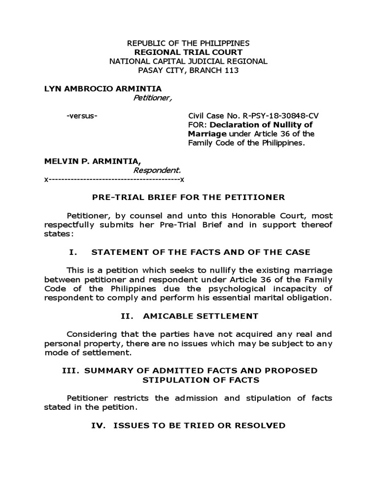 Pre Trial Brief (L. Armintia) | PDF | Public Law | Judiciaries