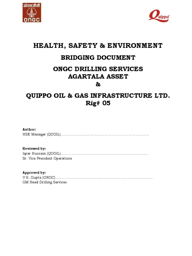 HSE Bridging Document - OnGC & Quippo - Cleaned | PDF | Verification And Validation | Emergency