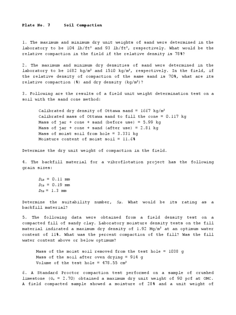 Geotech Plate 7 Pdf Density Soil