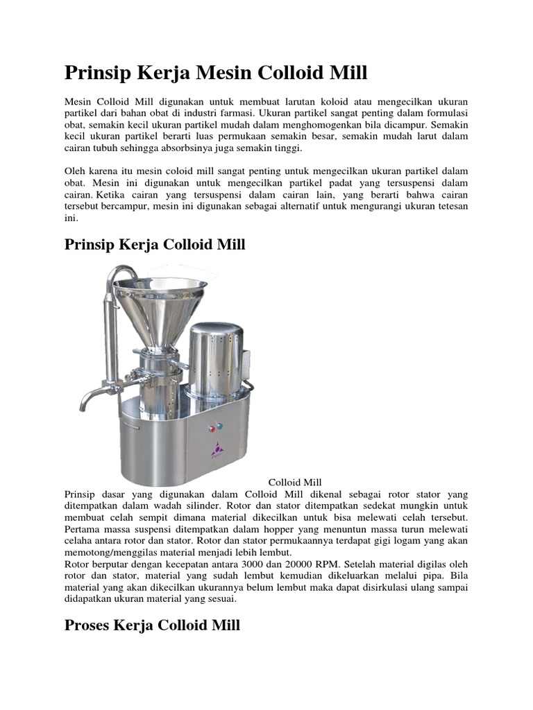 Prinsip Kerja Mesin Colloid Mill | PDF