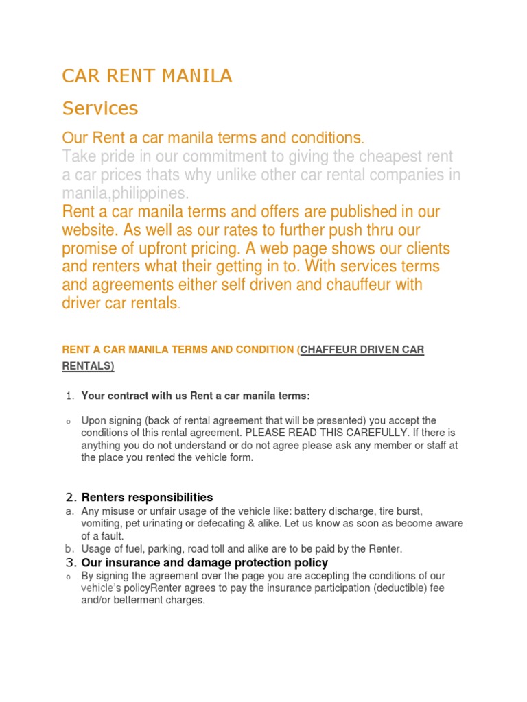 Car Rent Contract | PDF | Lease | Renting