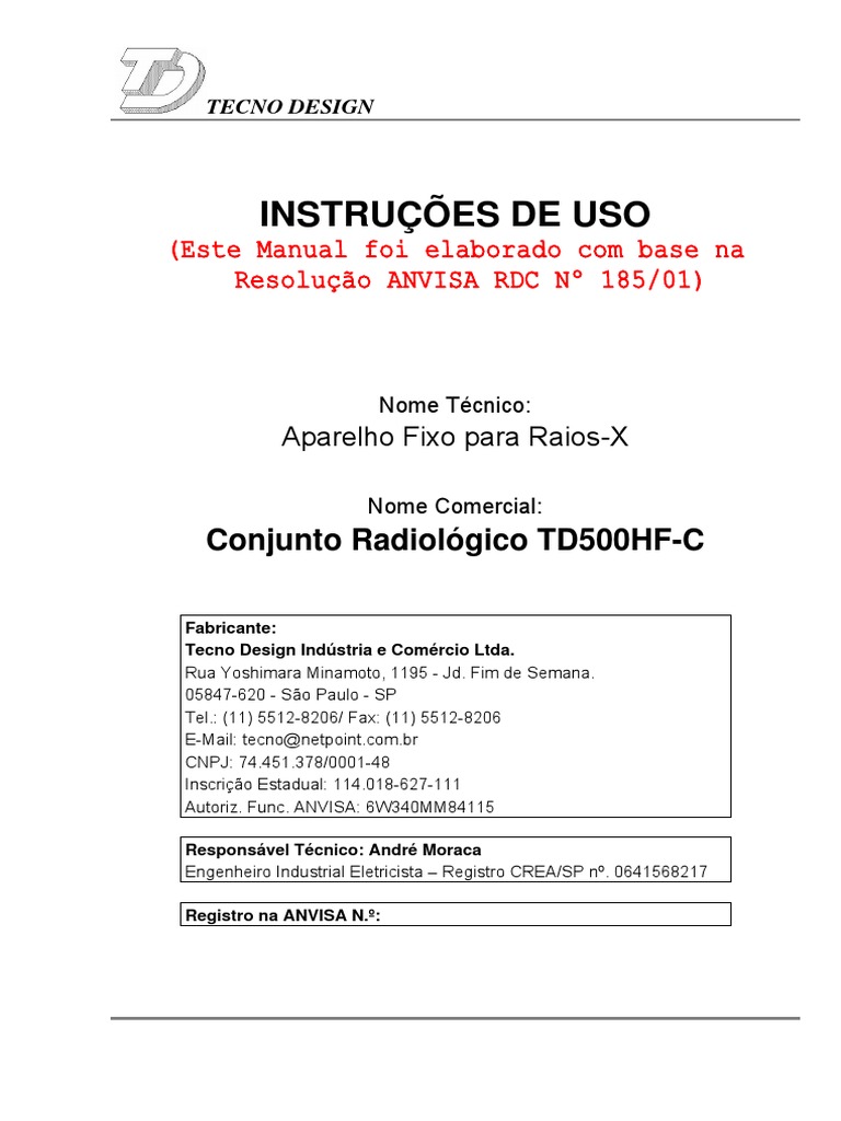 Aparelho de RX - TD500 | PDF | Raio X | Radiologia