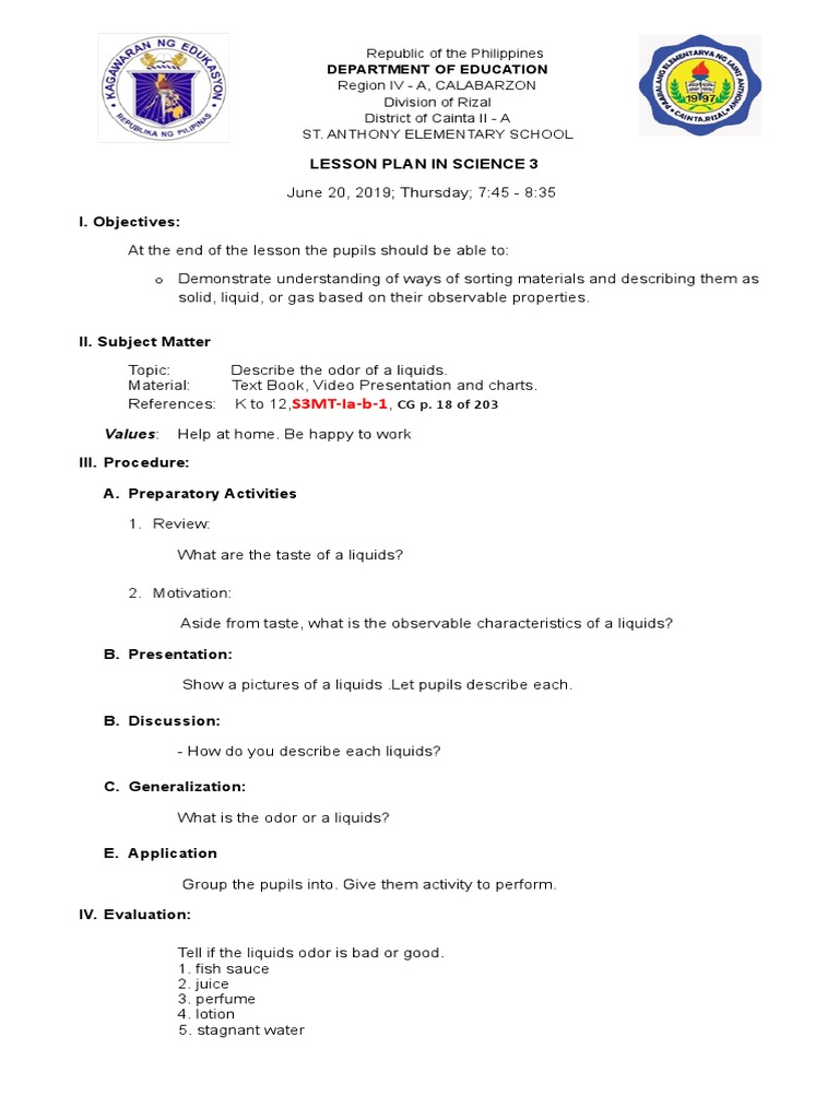 S3MT-Ia-b-1: Lesson Plan in Science 3 | PDF