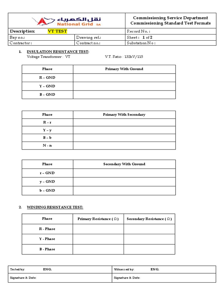 132kv VT Test | PDF