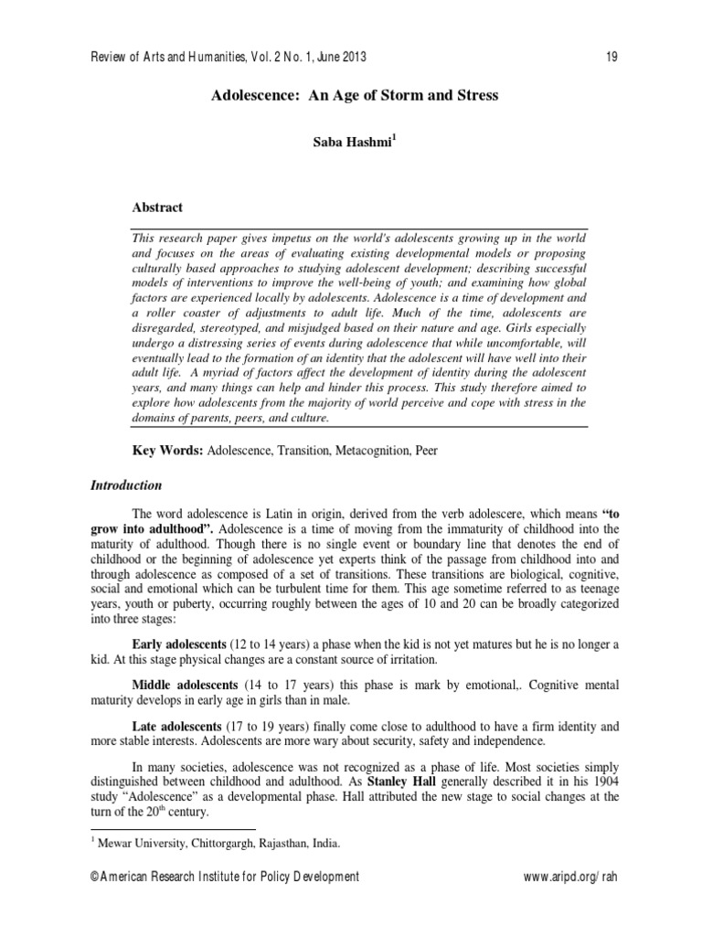 Adolescence: An Age of Storm and Stress: Saba Hashmi | PDF | Bullying ...