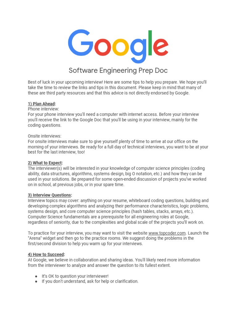 Google Software Engineering Prep Document | PDF | Algorithms | Computer ...