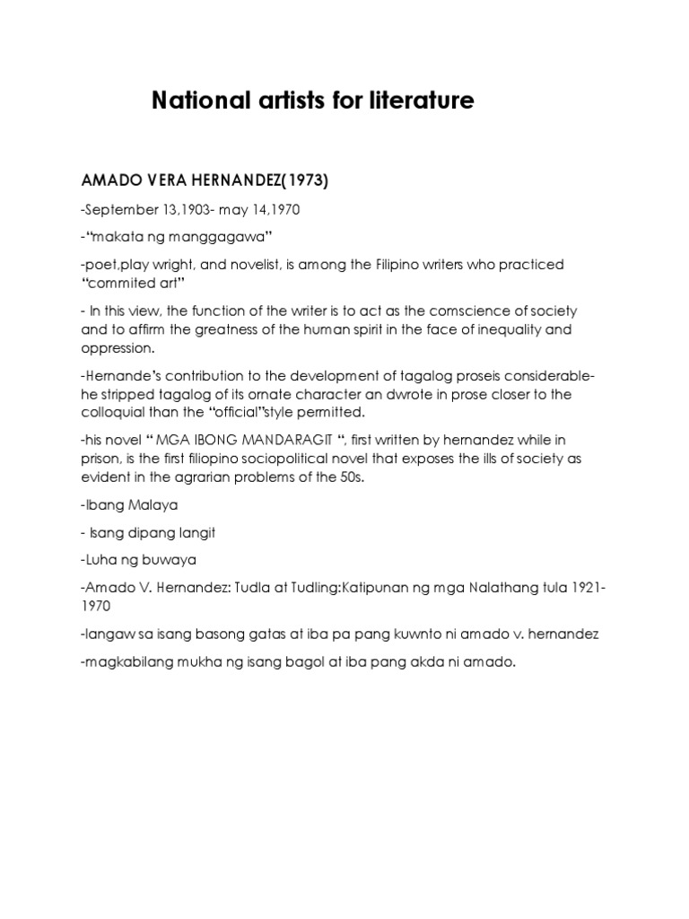 National Artists for Literature | PDF | Writing | Philippines