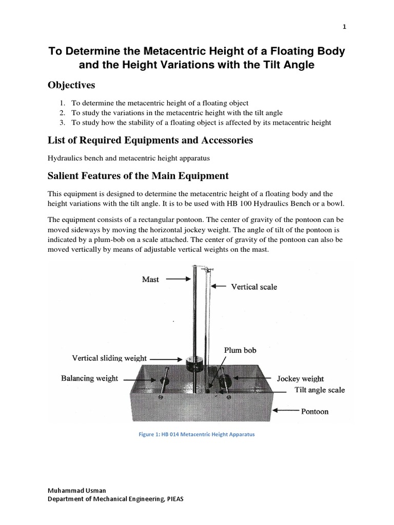 Metacentric Height Apparatus (Instruction) | PDF | Buoyancy | Quantity