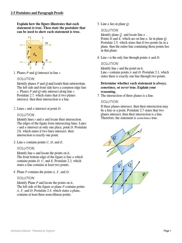 2-5 Postulates and Paragraph Proofs | PDF | Line (Geometry) | Plane ...
