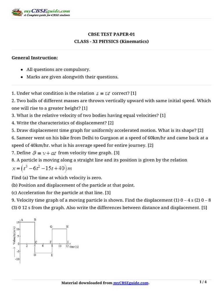 11 Physics Test Paper Ch3 1 | PDF | Velocity | Kinematics