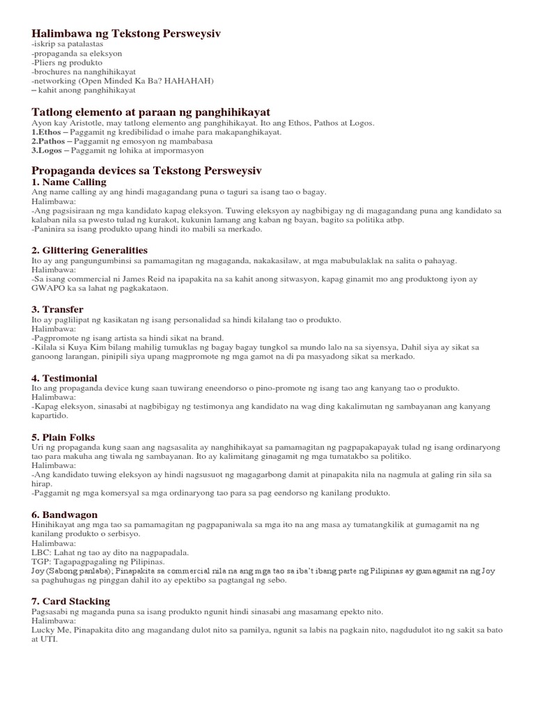 Halimbawa NG Tekstong Persweysiv | PDF