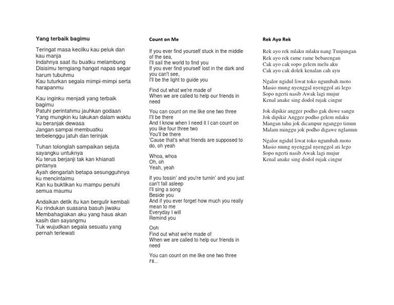 Yang Terbaik Bagimu: Count On Me Rek Ayo Rek | PDF | Poetry