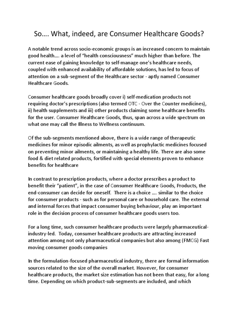 Article On Consumer Healthcare Goods | PDF | Over The Counter Drug ...