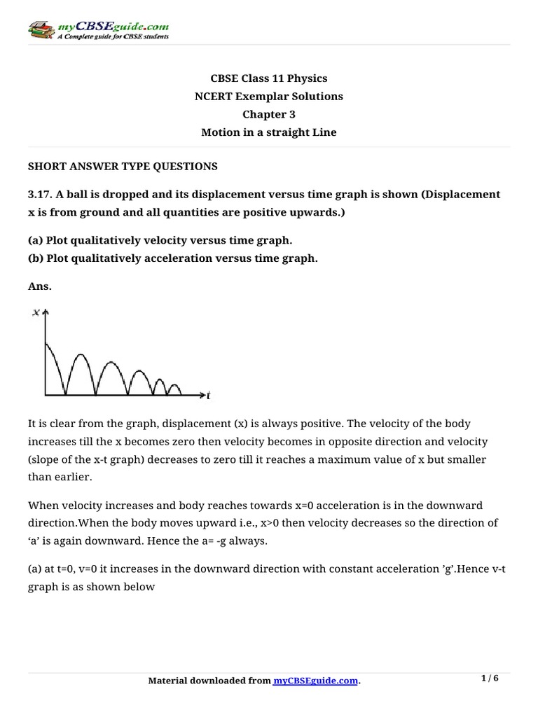 NCERT Exemplar Solutions: Kinematics | PDF | Velocity | Acceleration