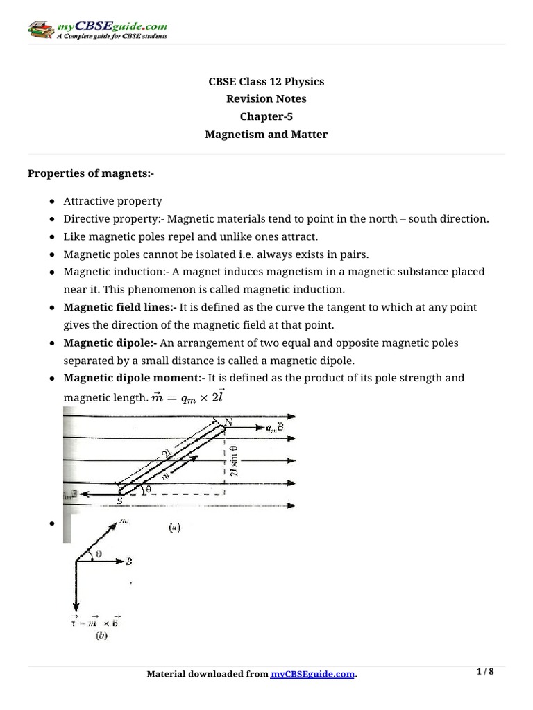 12 Physics Notes Ch05 Magnetism and Matter | PDF | Magnetic Field ...