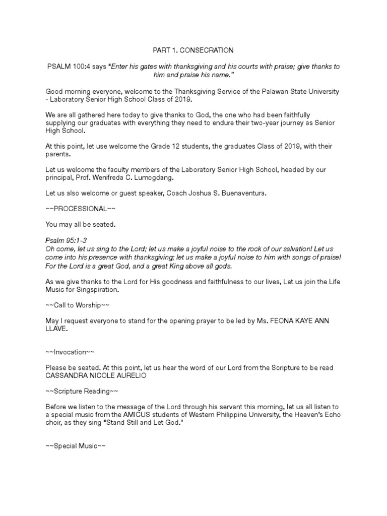 Thanks Giving Script | PDF | Jesus | Religious Behaviour And Experience