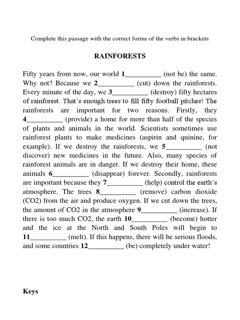 Tenses Cloze Passage Exercise | PDF | Home & Garden