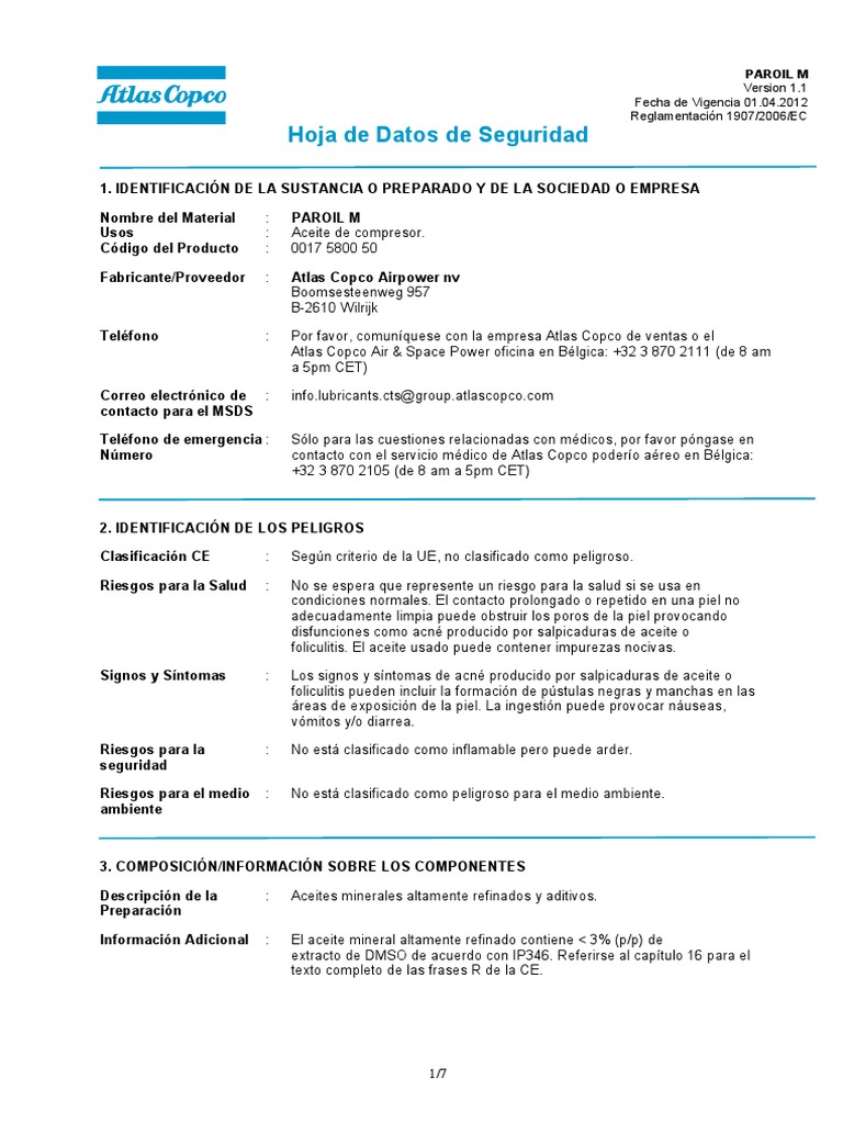 Hds Paroil M | Descargar gratis PDF | Guante | Contaminación