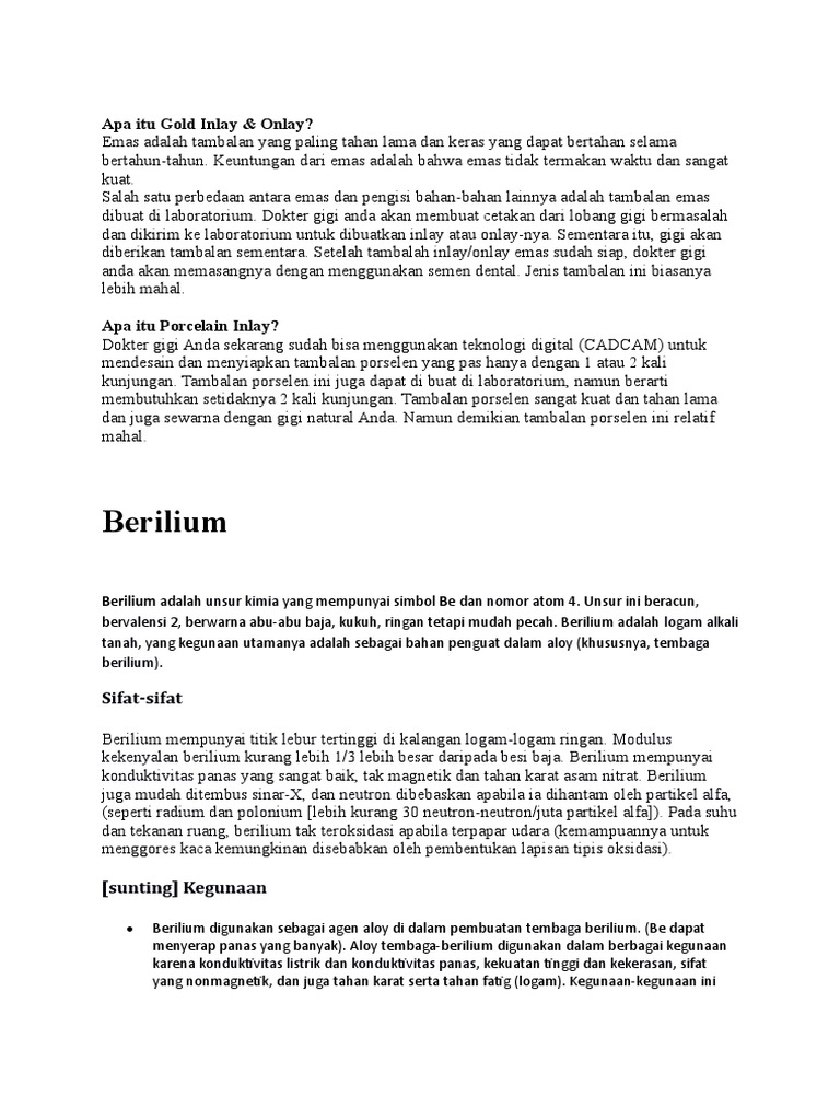 Memahami Gold Inlay dan Onlay Gigi | PDF | Teknologi & Rekayasa