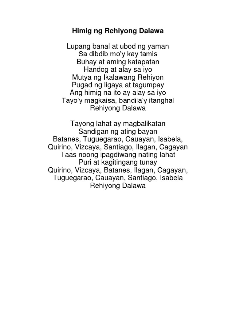 Himig NG Rehiyong Dalawa Lyrics | PDF