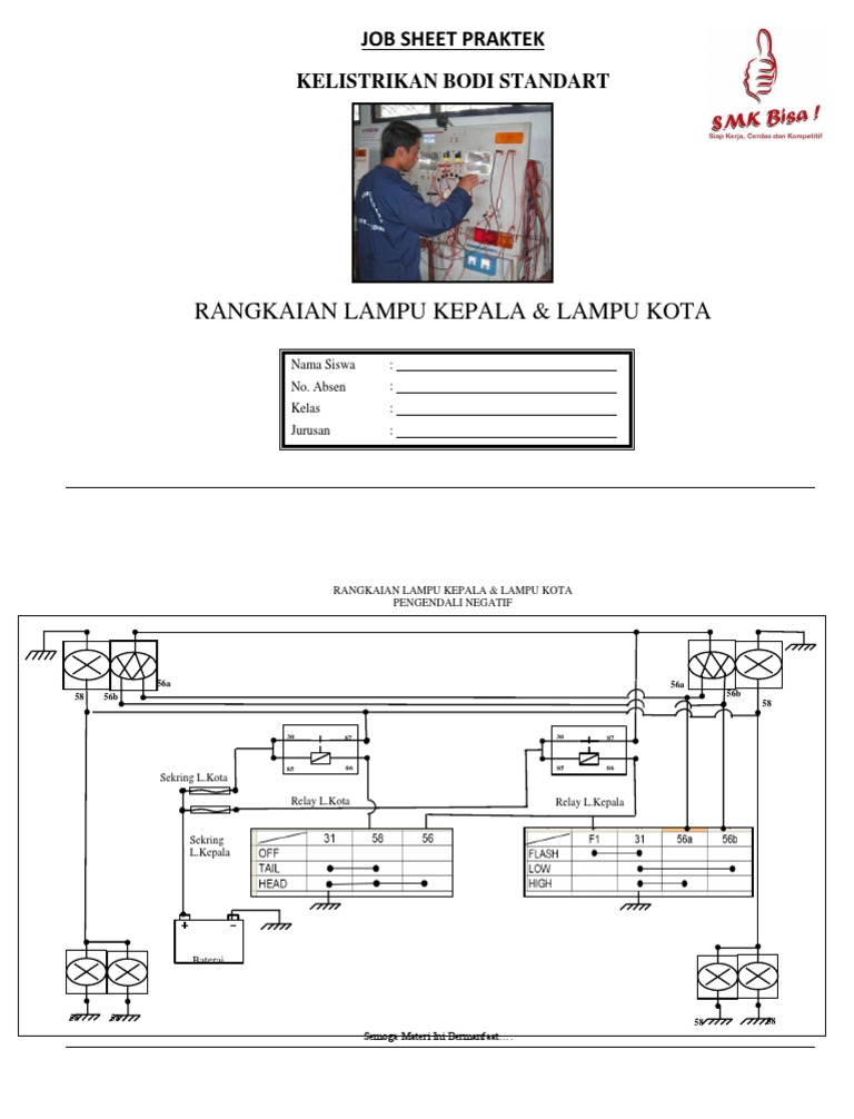 Job Sheet Praktek Rangkaian Lampu Kepala Dan Lampu Kota Pengendali ...