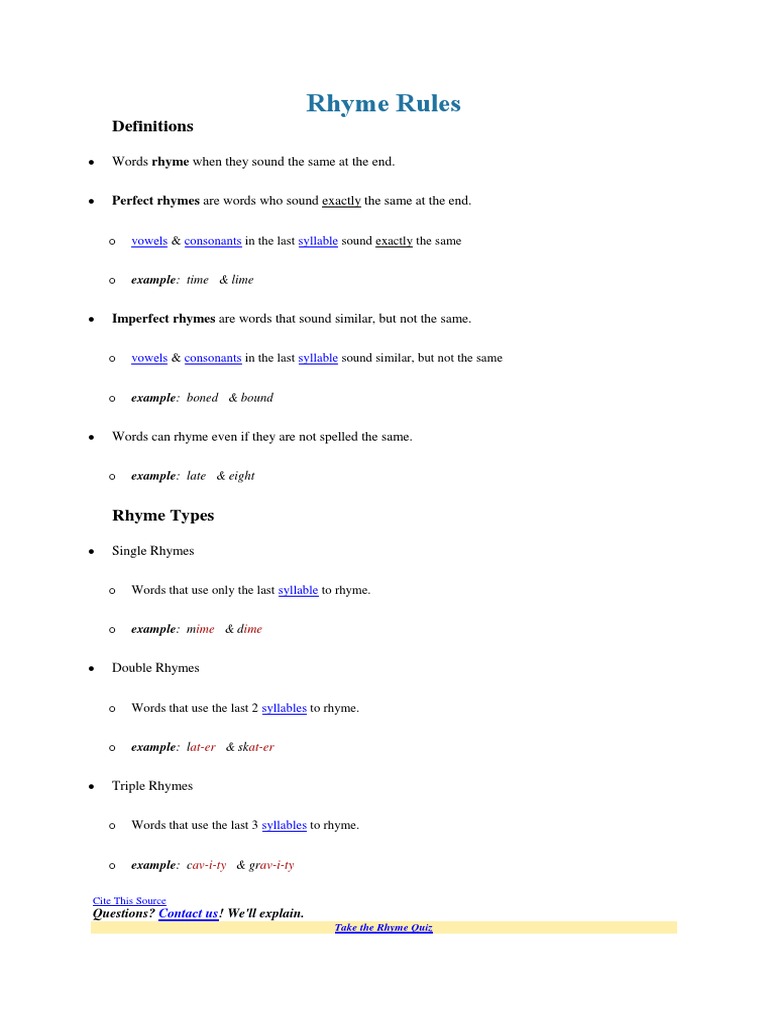 Rhyme Rules | PDF | Syllable | Rhyme