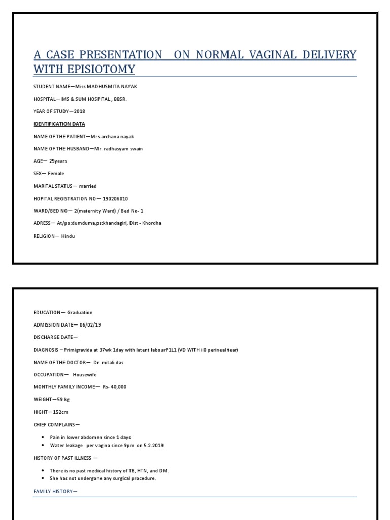 Normal Vaginal Delivery Case Study | PDF | Childbirth | Pelvis