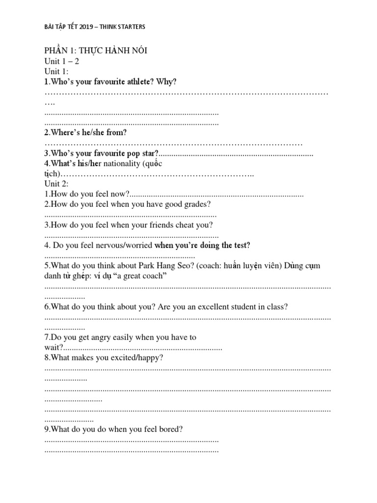 Bài Tập Ôn Tết Think Starters | PDF