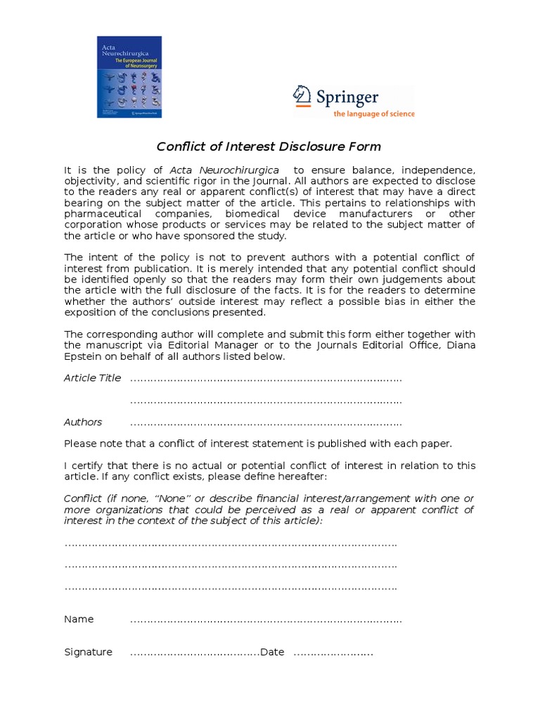 ACTAConflict of Interest Disclosure Form | PDF