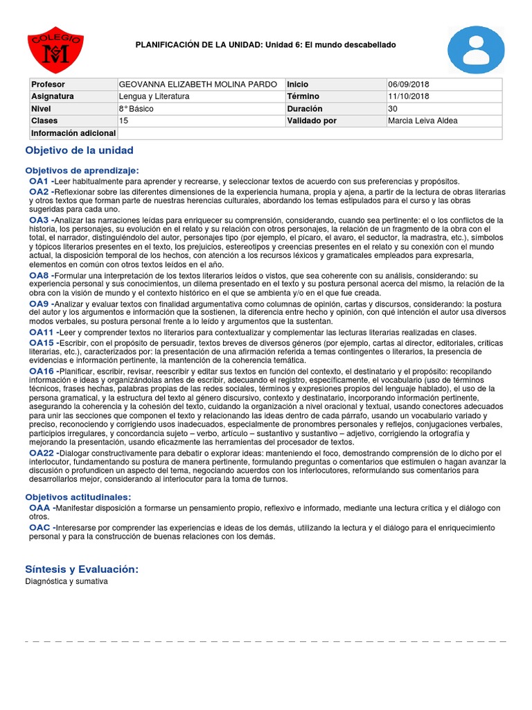 Planificacion Clase 8 de 8vo Básico | PDF | Narración | Narrativa