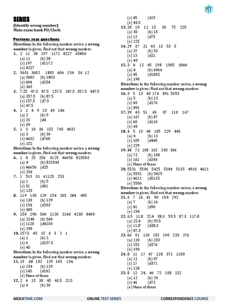 Identifying Incorrect Numbers in Number Series | PDF