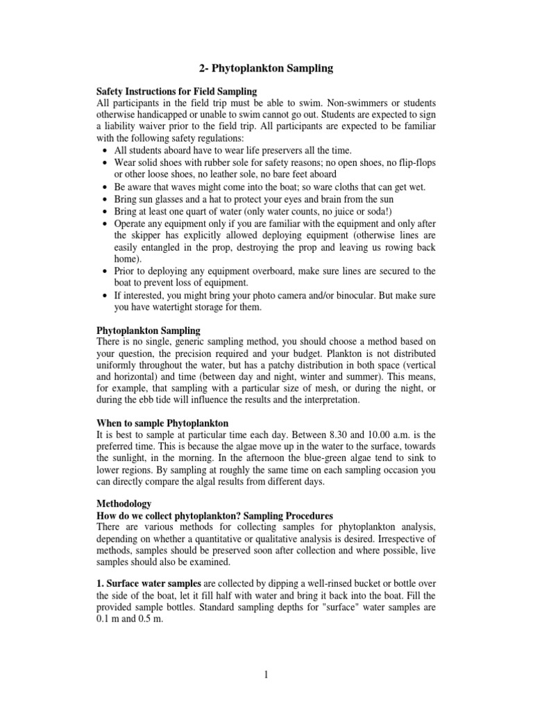 2 Phytoplankton Sampling | PDF | Plankton | Volume