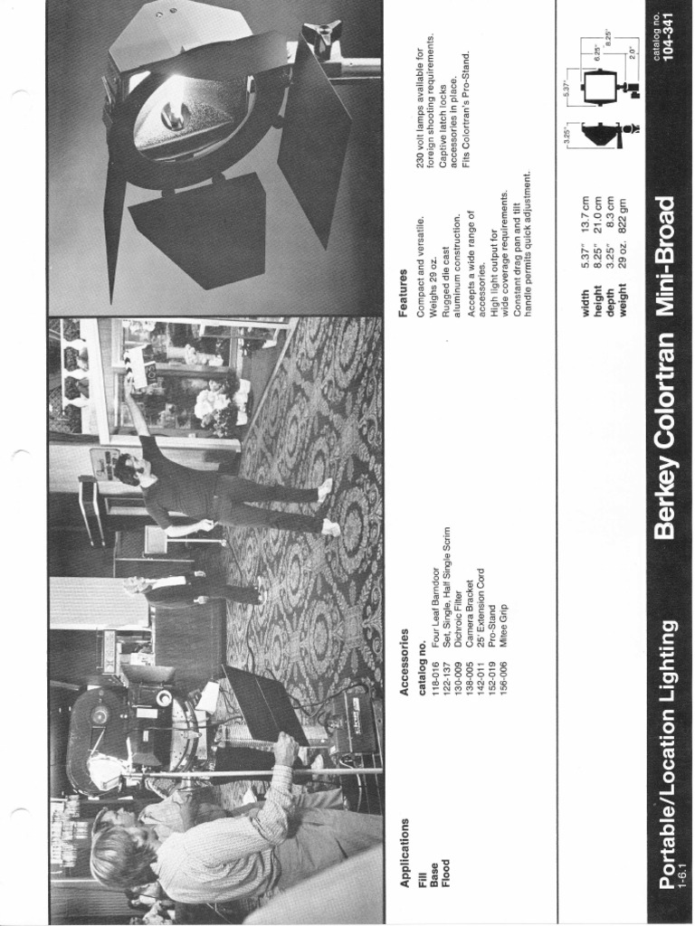 Berkey Colortran Mini-Broad Spec Sheet 1980 | PDF