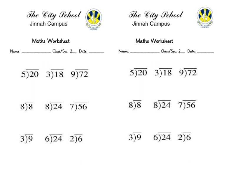 The City School The City School: Maths Worksheet Maths Worksheet | PDF