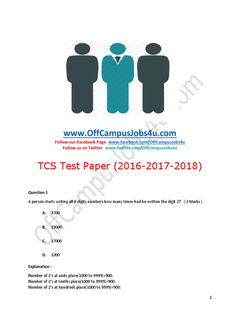 TCS Test Paper 2016-2018: Sample Questions | PDF | Odds | Probability