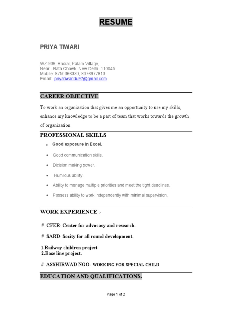Preeti New Resume | PDF | Cognition | Behavior Modification