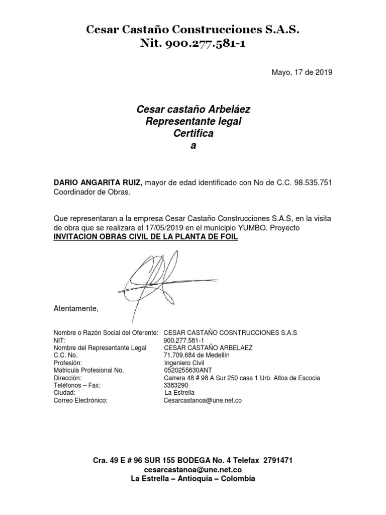 Carta de Visita de Obra | PDF