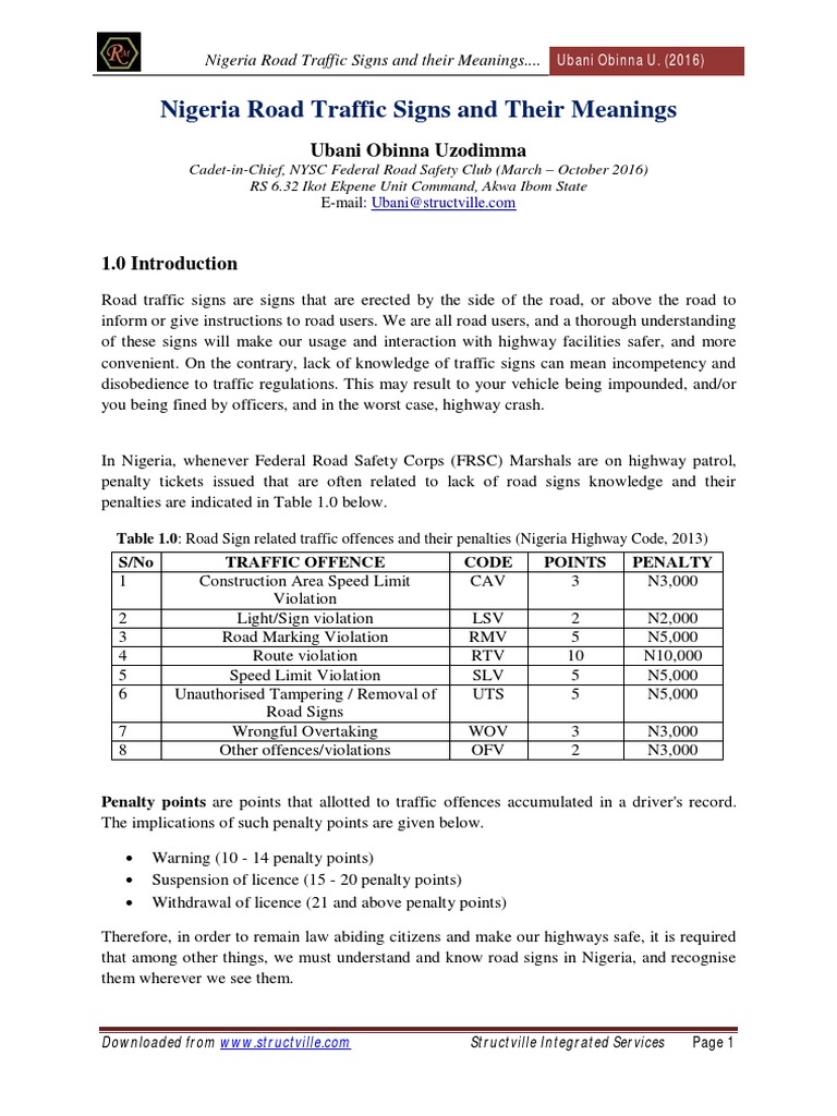 Nigeria Road Traffic Signs and Their Meanings | PDF | Traffic | Traffic ...