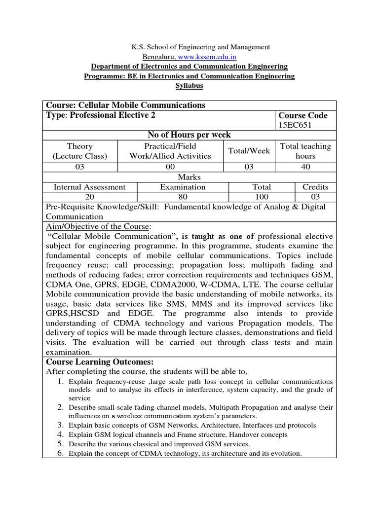 CellularMobileCommunication (15EC651) Syllabus (CBCS) | PDF | Cellular ...