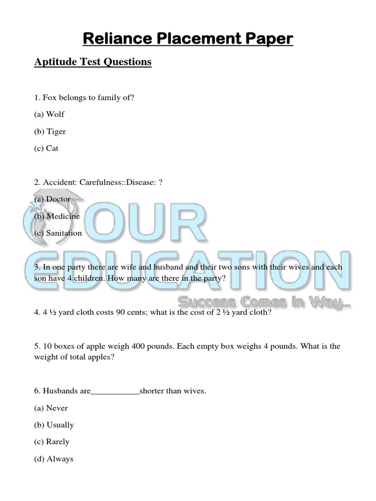 Reliance Placement Paper PDF | PDF | Amplifier | Operational Amplifier