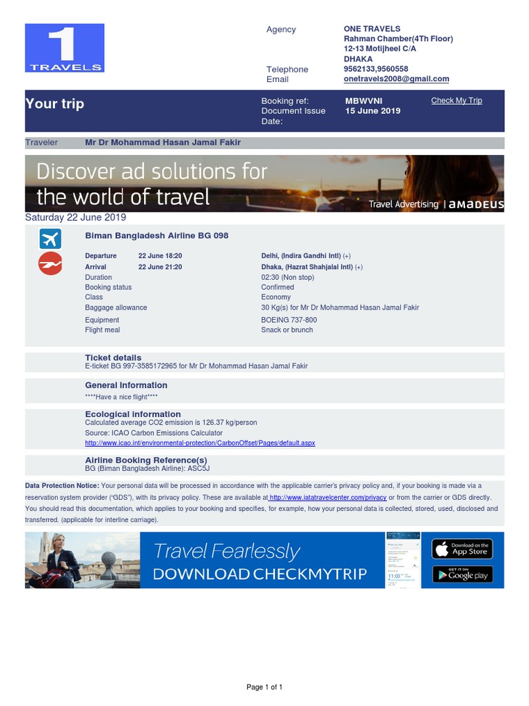 Biman Bangladesh Booking Reference MBWVNI | PDF | Airlines | Aviation