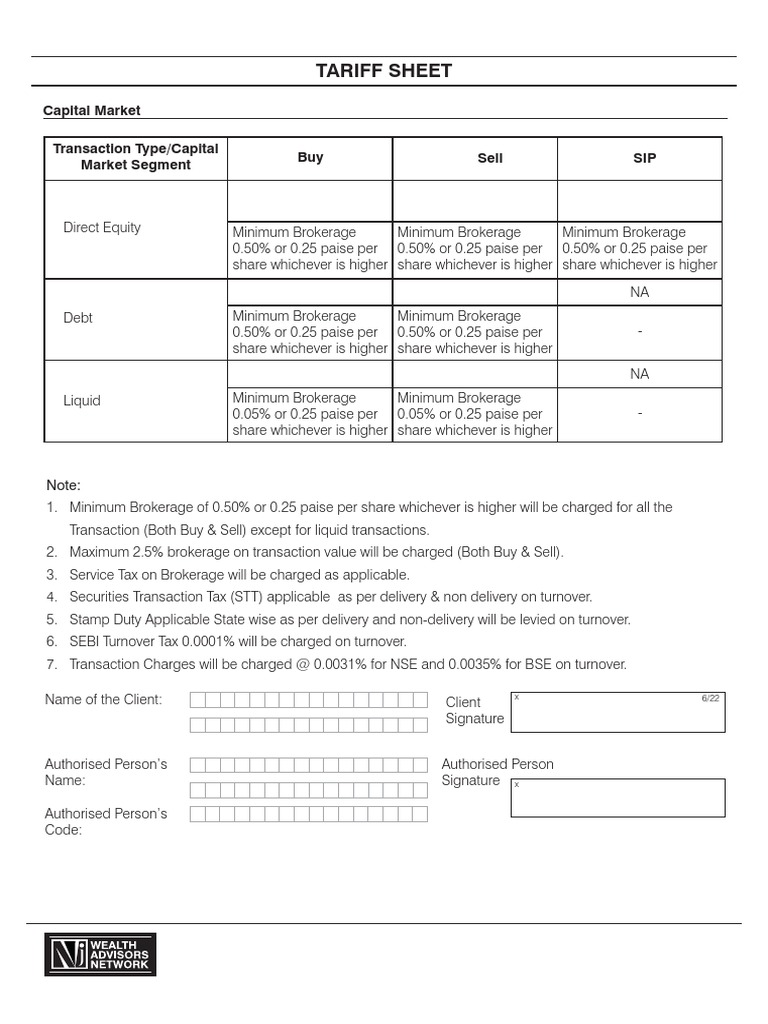 Tariff Sheet: Capital Market | PDF | Business