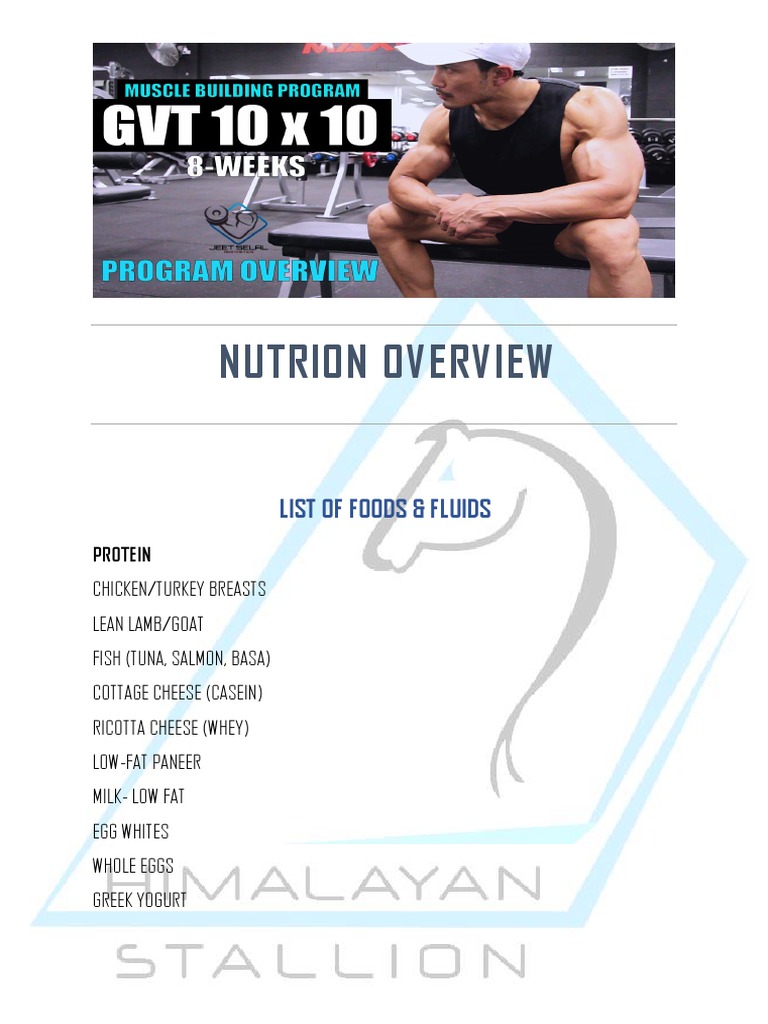 NUTRITION PLAN GVT 10 X 10 Muscle Strength Building Program by JEET ...