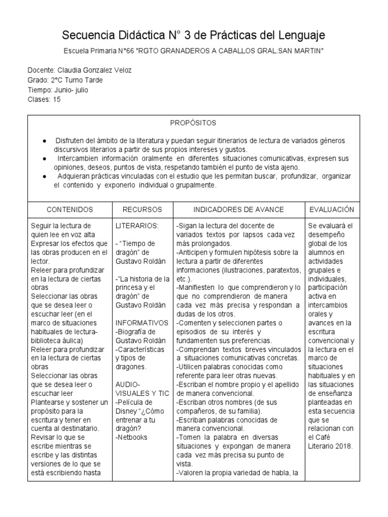 Secuencia Didáctica N° 3 de Prácticas del Lenguaje | Escritura | Semiótica
