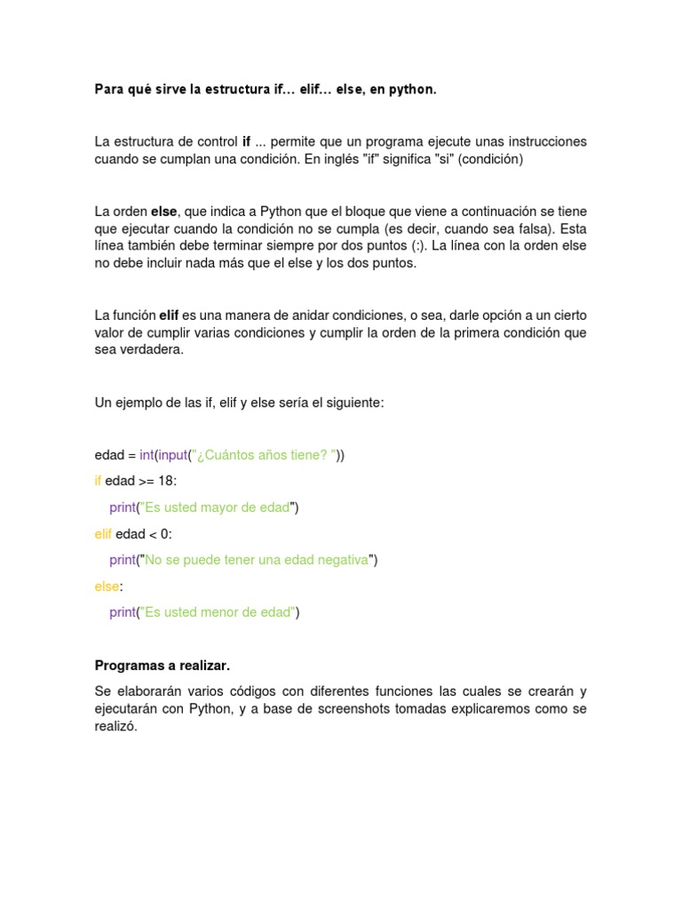 Uso de Ciclos en Python, If, If-Elif, For y While | PDF | Python ...