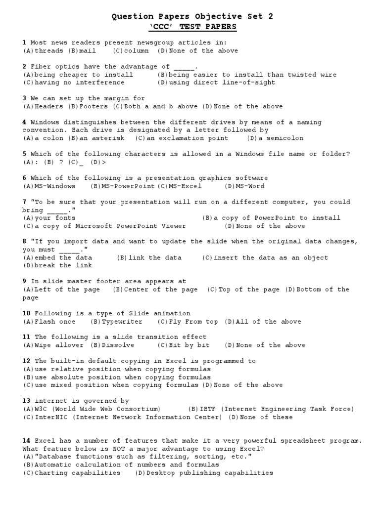 CCC Question Papers Objective Set 2 | PDF | Computer Data Storage | Input/Output