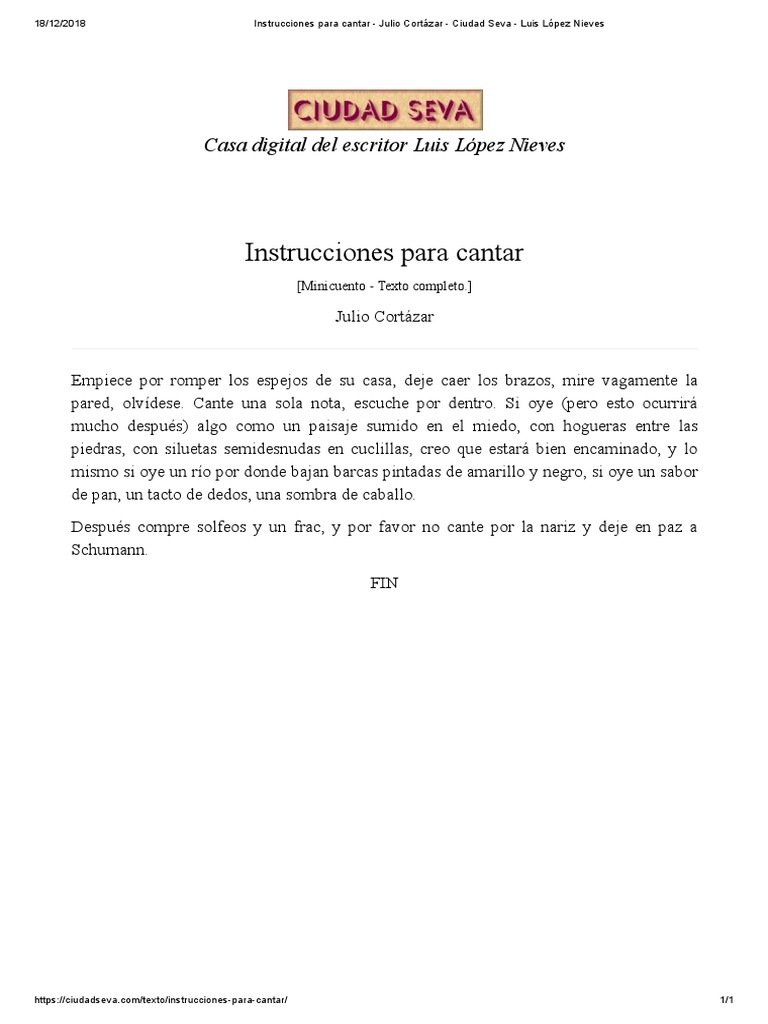 Instrucciones para Cantar de Cortázar | PDF | Poesía