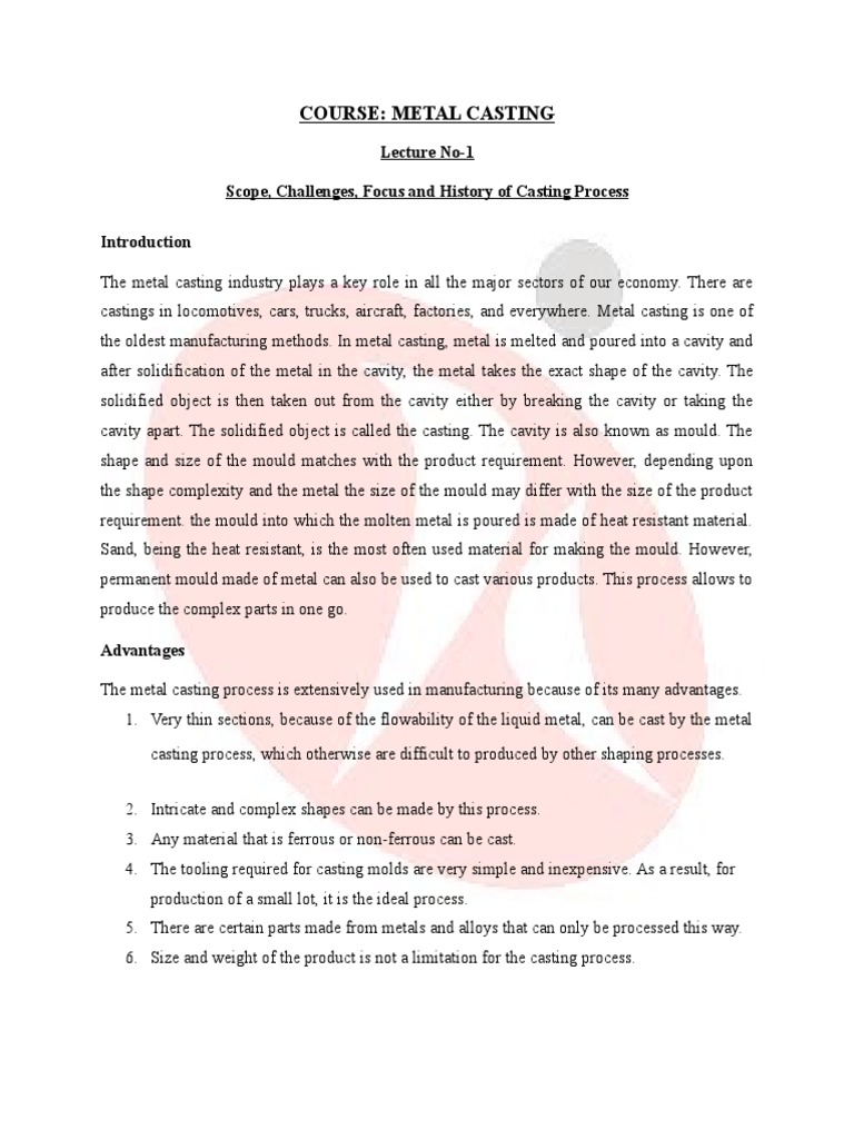 Course: Metal Casting: Lecture No-1 Scope, Challenges, Focus and ...