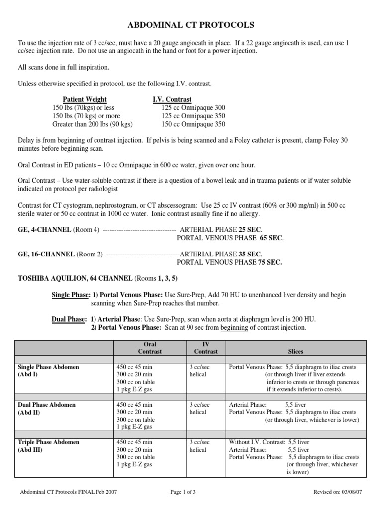 Abdominal CT Contrast Protocols | PDF | Ct Scan | Abdomen